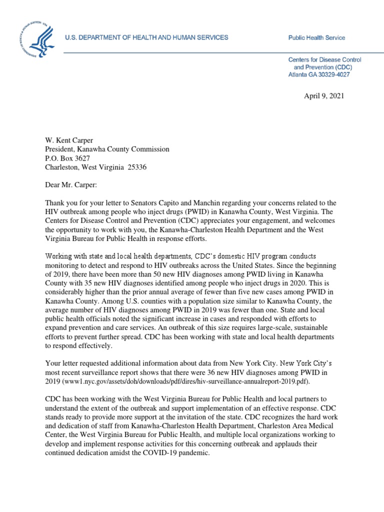 CDC Letter On HIV Outbreak | PDF | Centers For Disease Control And Prevention | Public Health