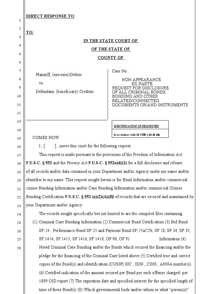 Case Bond Request | PDF | United States Code | Freedom Of Information ...