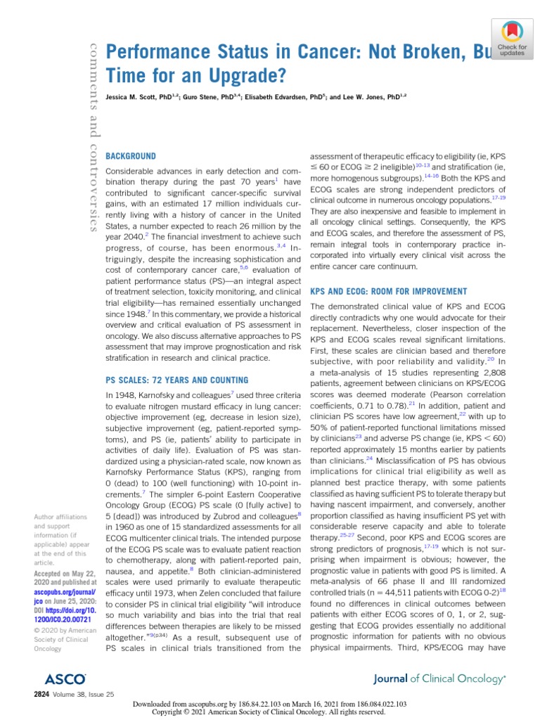 Performance Status in Cancer | Download Free PDF | Lung Cancer | Cancer