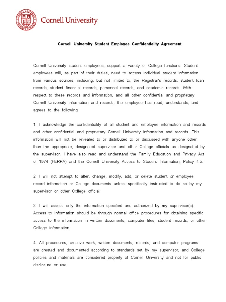 Student Confidentiality Agreement 2 | PDF | Confidentiality | Non ...