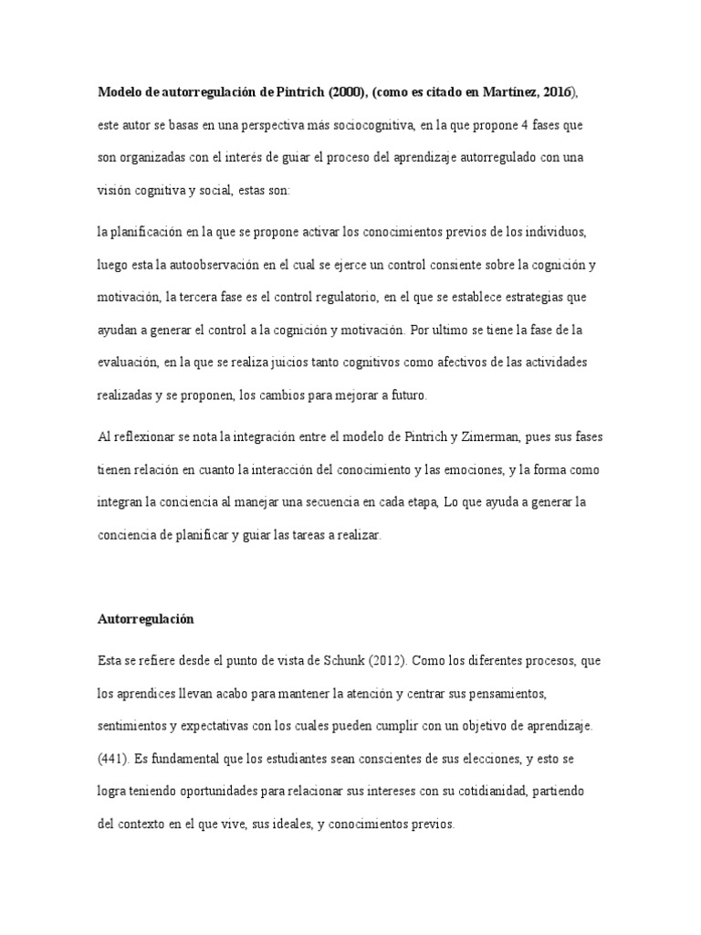 Modelo de Autorregulación de Pintrich | PDF | Teoria de la mente ...
