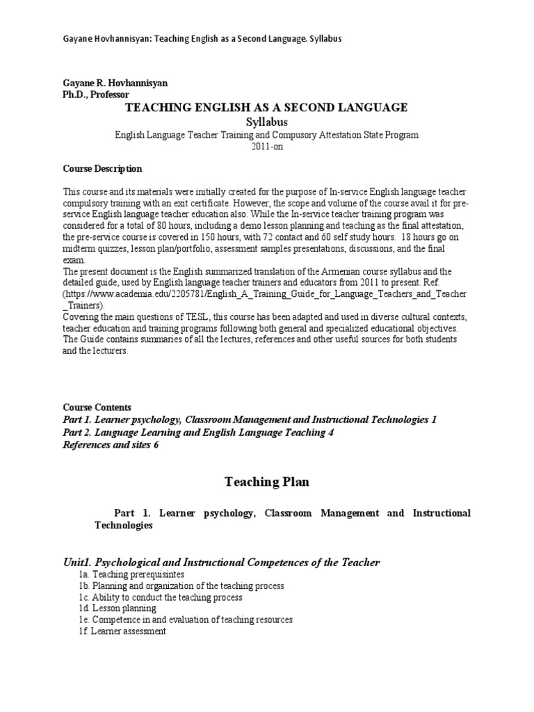 A Comprehensive Syllabus for Teaching English as a Second Language ...