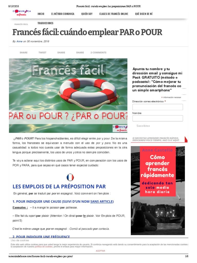 Cuándo Emplear Las Preposiciones PAR o POUR | PDF | Cookie HTTP ...