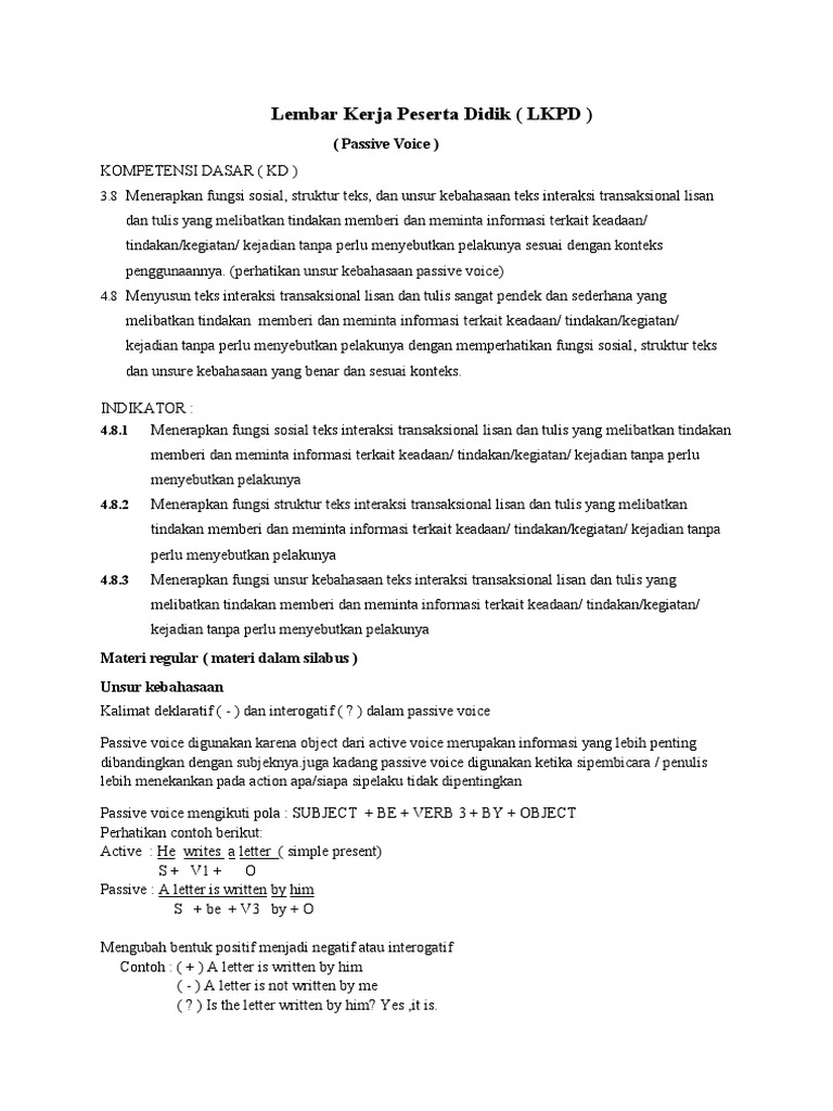 LKPD Bing Passive Voice (Pert 3 KD 3.8) | PDF