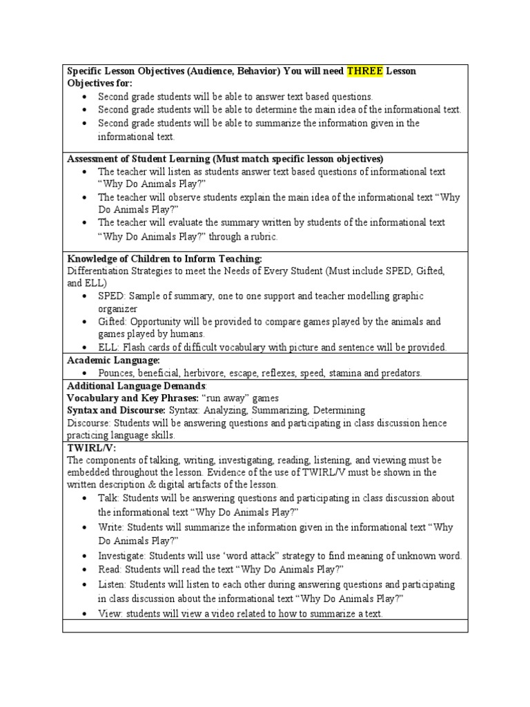 Specific Lesson Objectives | PDF | Question | Teachers