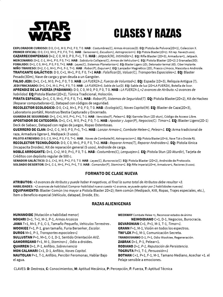Star Wars - (D6) La Clases-Razas | PDF | Organizaciones de Star Wars ...