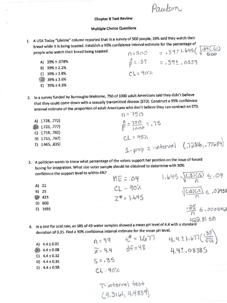 Chapter 8 Test Review Key | PDF