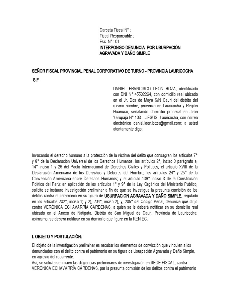 Modelo de Denuncia Penal | PDF | Derecho penal | Castigos