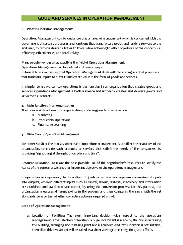 Good and Services in Operation Management: 3. Objectives of Operations ...