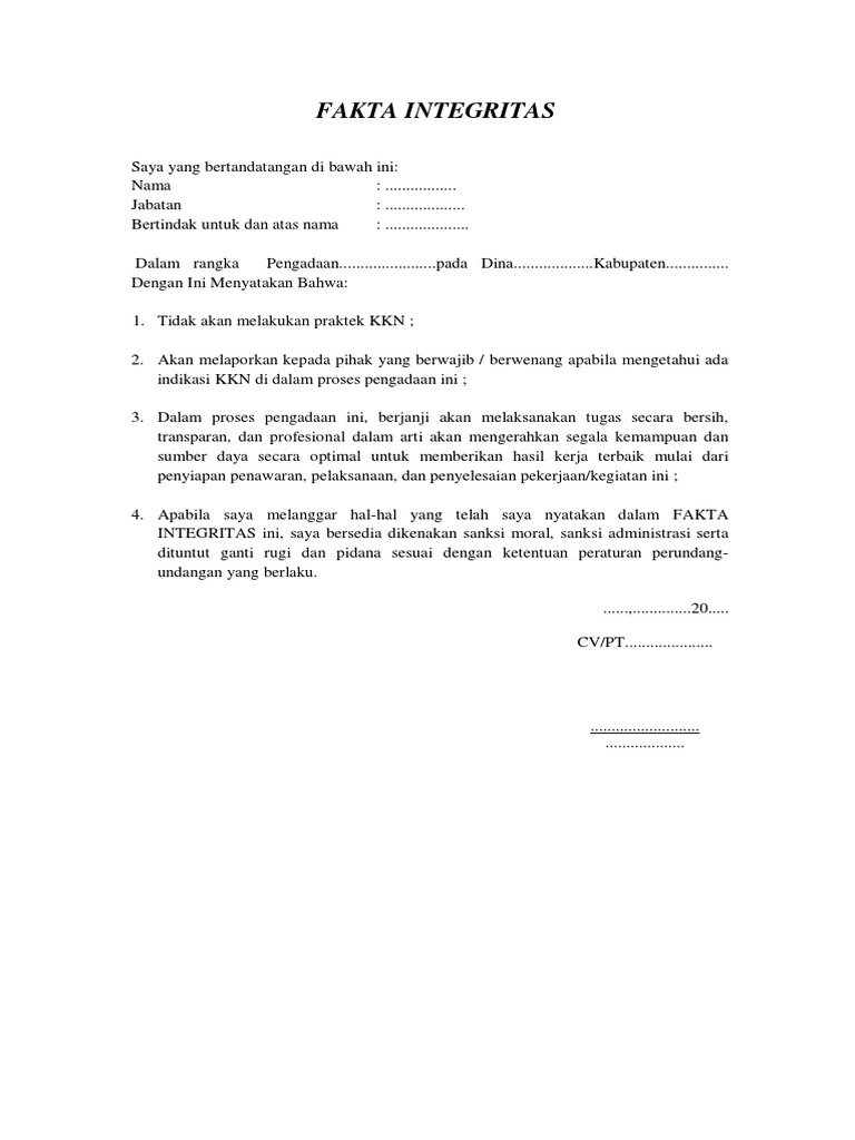 Contoh Fakta Integritas | PDF