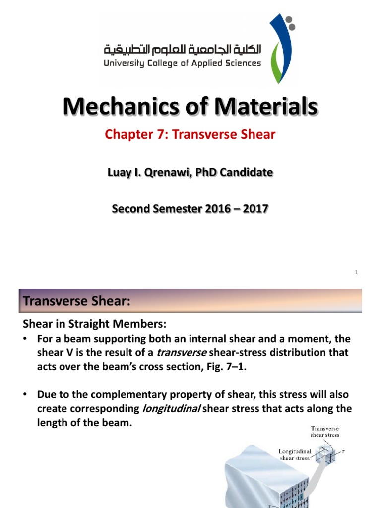 Chapter 7 Transverse Shear 111 | PDF | Shear Stress | Beam (Structure)