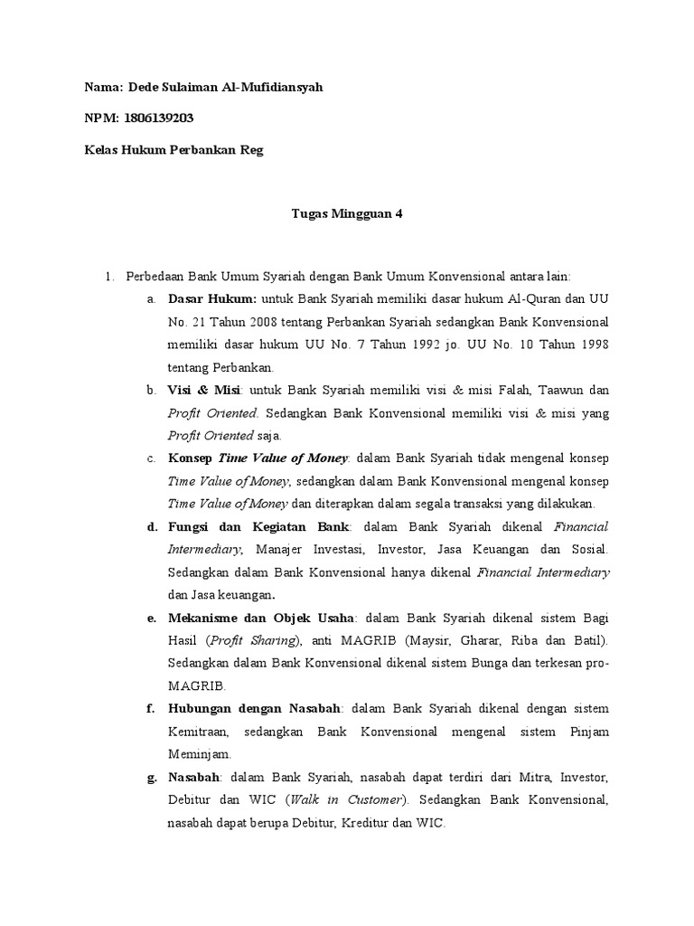 18 - Tugas 4 Hukum Perbankan - Dede Sulaiman Al Mufidiansyah - 1806139203 - Reguler | PDF