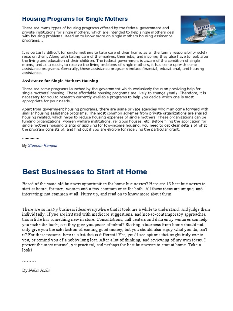 Teaching - Housing Programs For Single Mothers | PDF | Single Parent ...