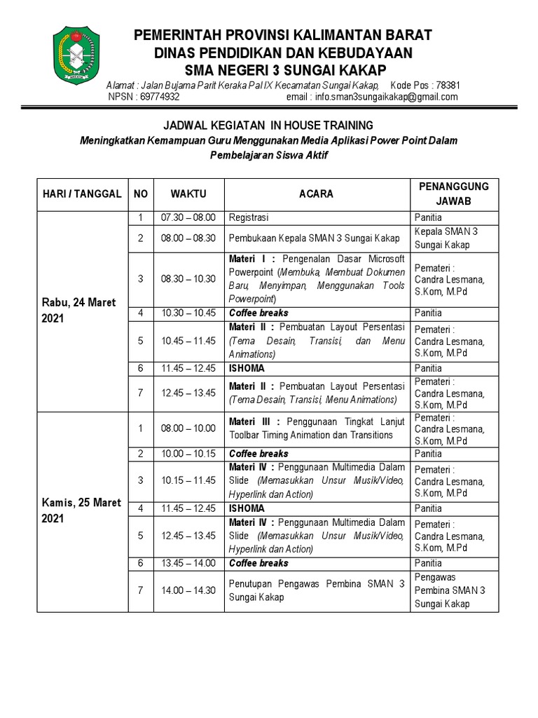 Jadwal Kegiatan IHT Powerpoint | PDF