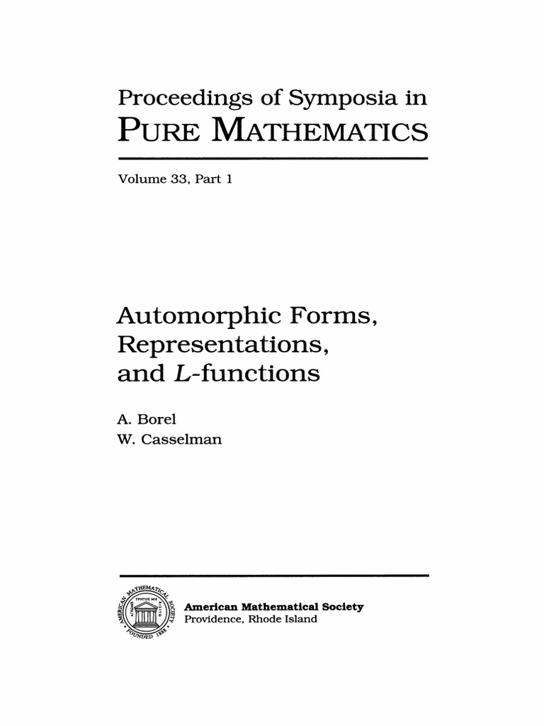 Automorphic Forms, Representations, and L-Functions A. Borel, W ...