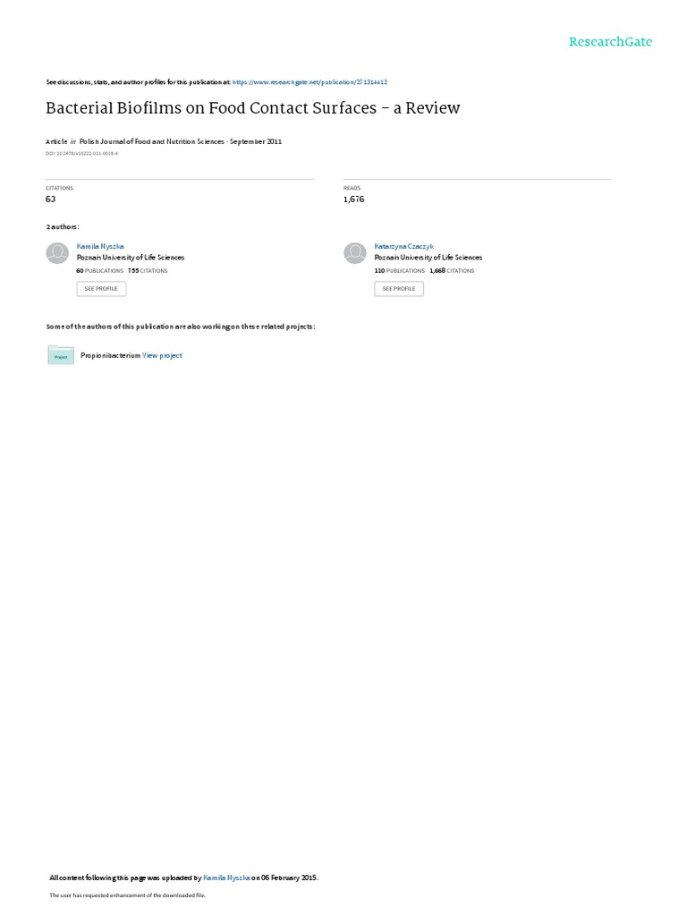 Bacterial Biofi Lms On Food Contact Surfaces - A Review | PDF | Biofilm ...