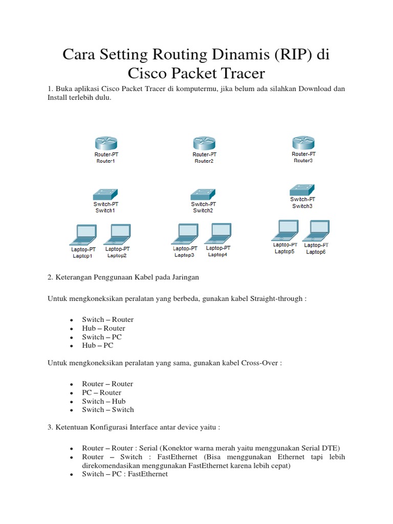 KONFIGURASI DINAMIS ROUTING INTER-ROUTER MENGGUNAKAN PROTOKOL RIP DI CISCO PACKET TRACER | PDF