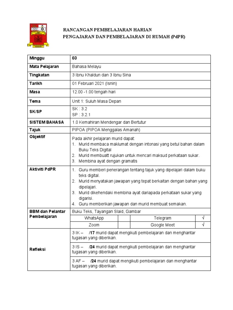 CONTOH RPH PDPR | PDF