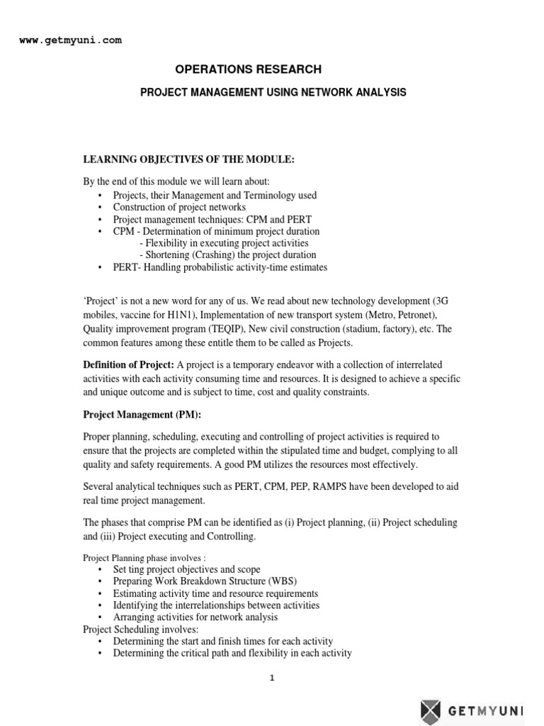 Operations Research Project Management Using Network Analysis Pdf