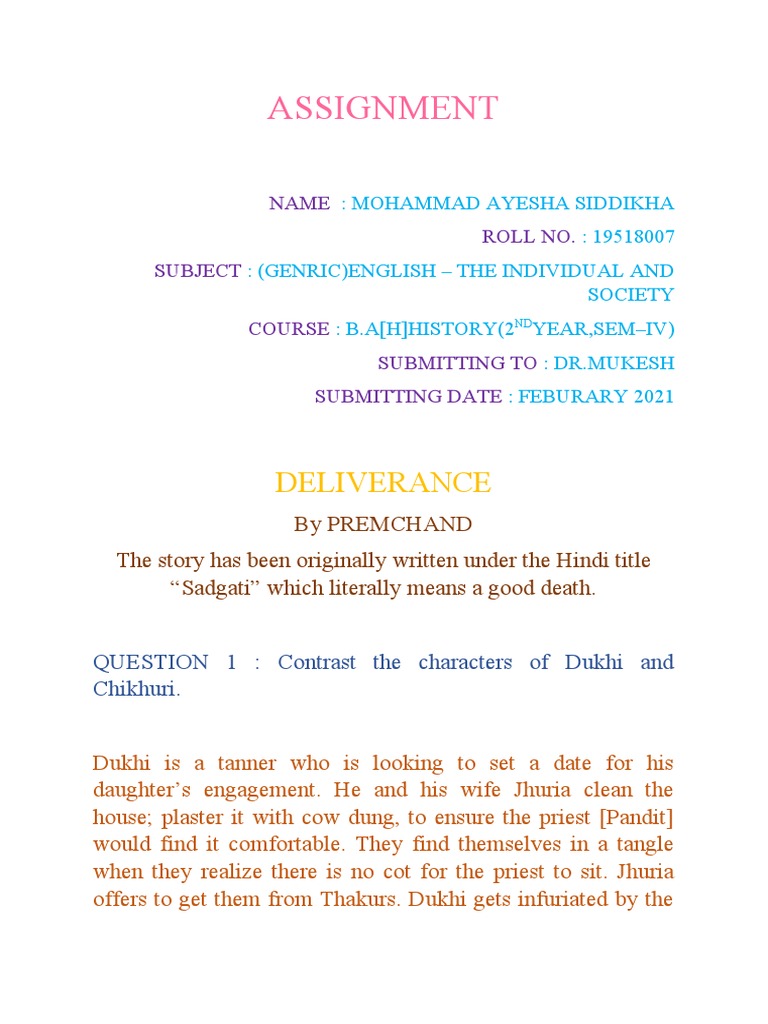 Deliverance Assignment | PDF