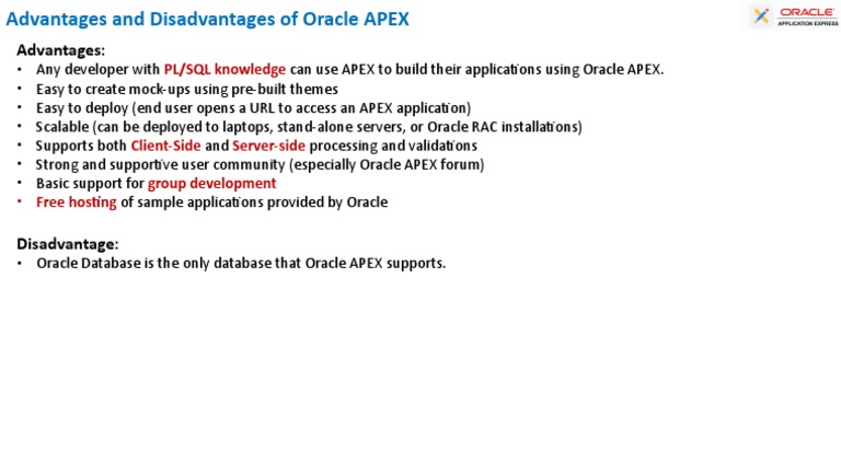 Advantages and Disadvantages On Oracle APEX | PDF | Art | Computers