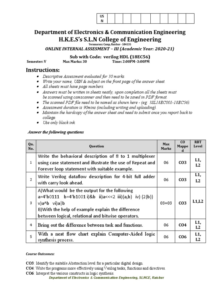 Cie-III Verilog HDL QP | PDF | Hardware Description Language | Computer Programming