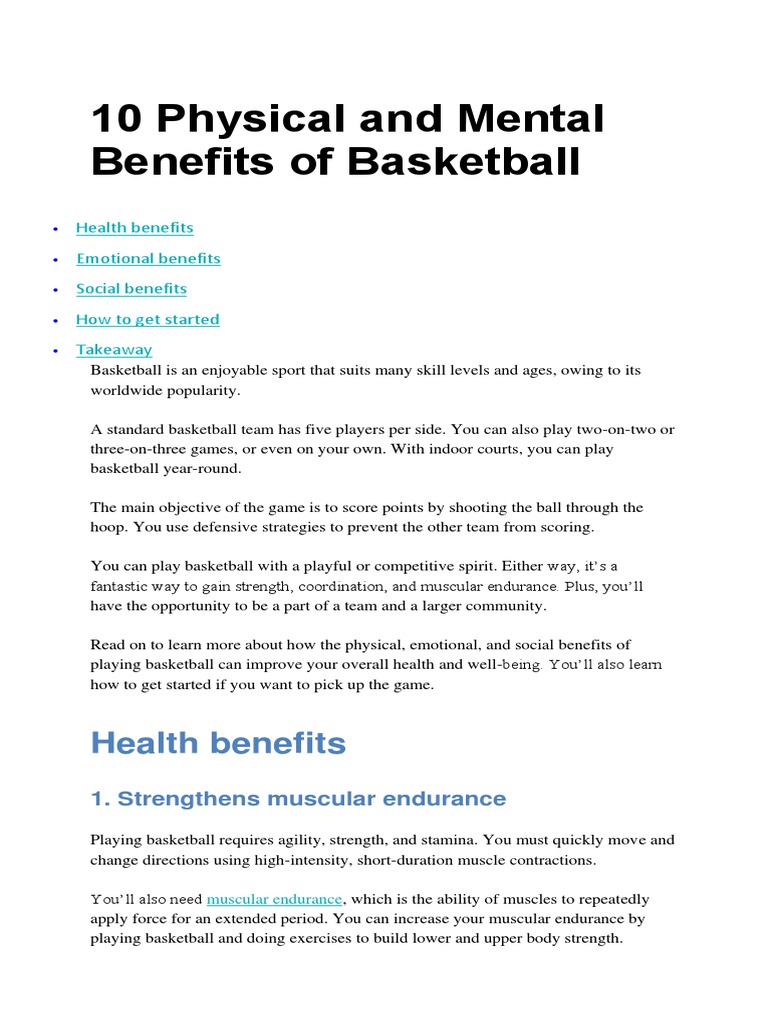 Health and Wellness Benefits of Basketball | PDF