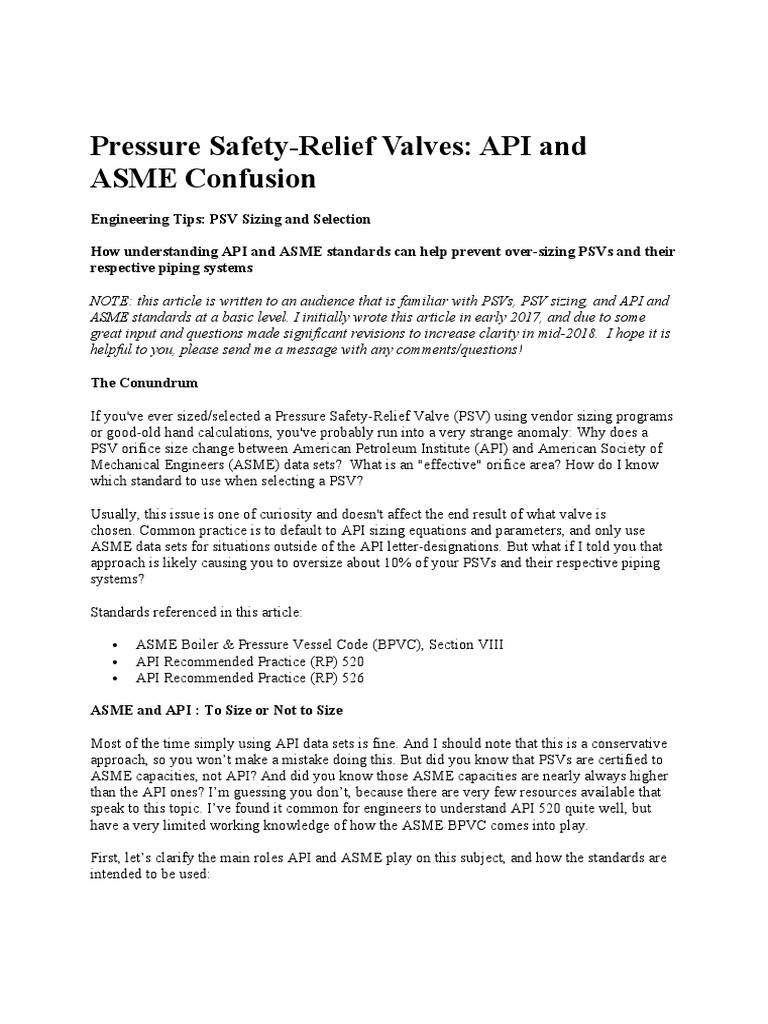 Understanding API and ASME Standards Can Help Prevent Oversizing PSVs ...