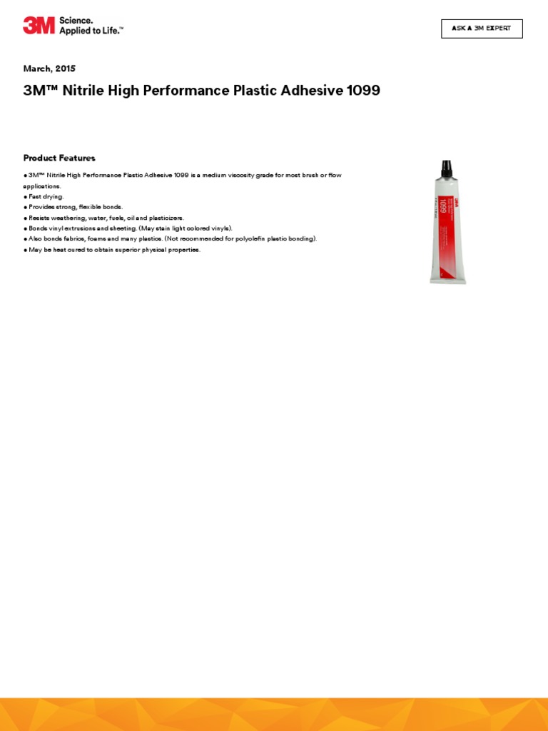 3M Nitrile High Performance Plastic Adhesive 1099 | PDF | Adhesive | Safety