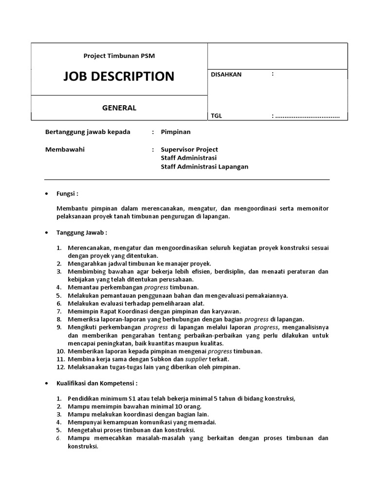 Jobdesk Admin Proyek Konstruksi | PDF