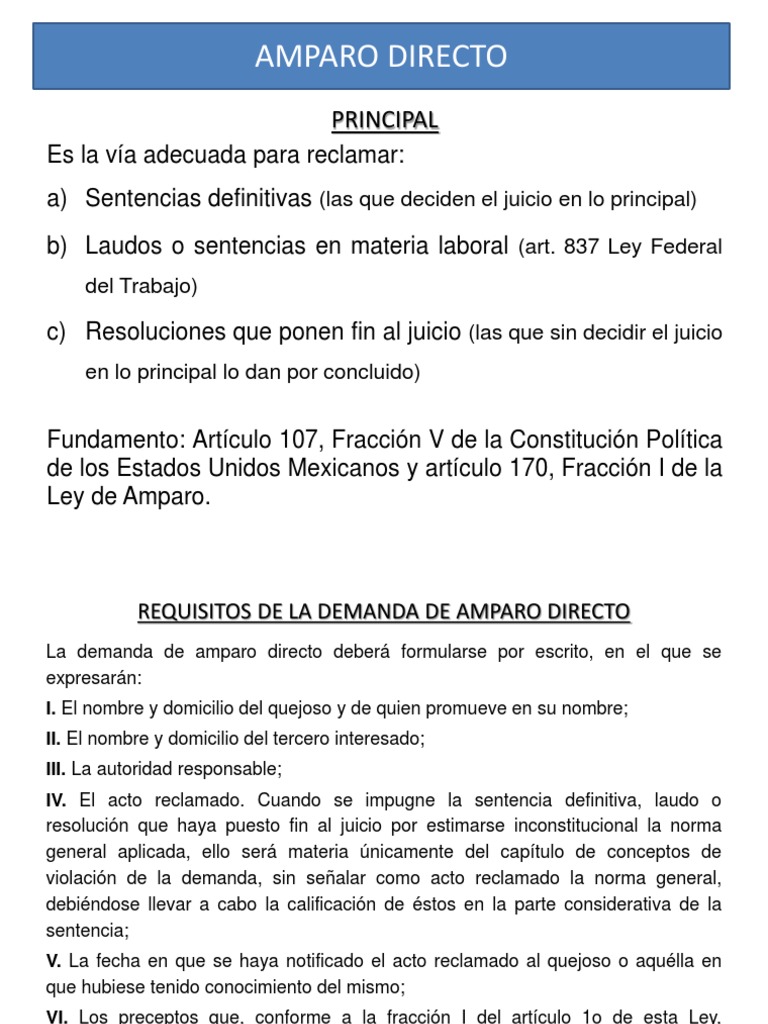 Presentacion Amparo Directo | PDF | Demanda judicial | Sentencia (ley)