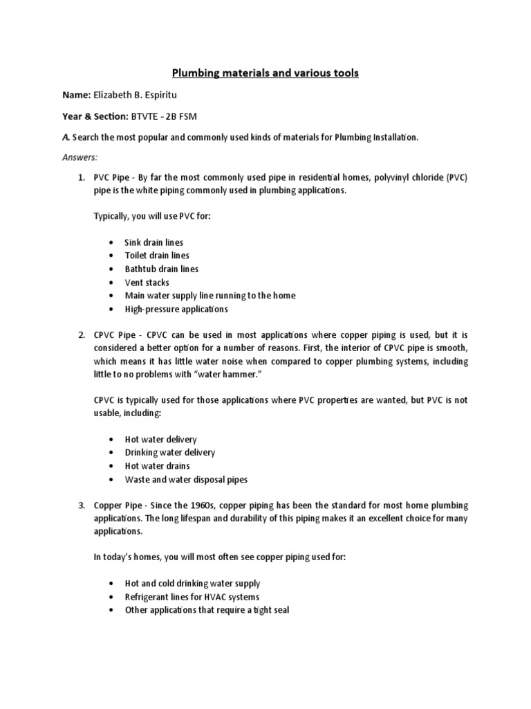 Essential Plumbing Materials and Tools | PDF | Galvanization | Pipe ...