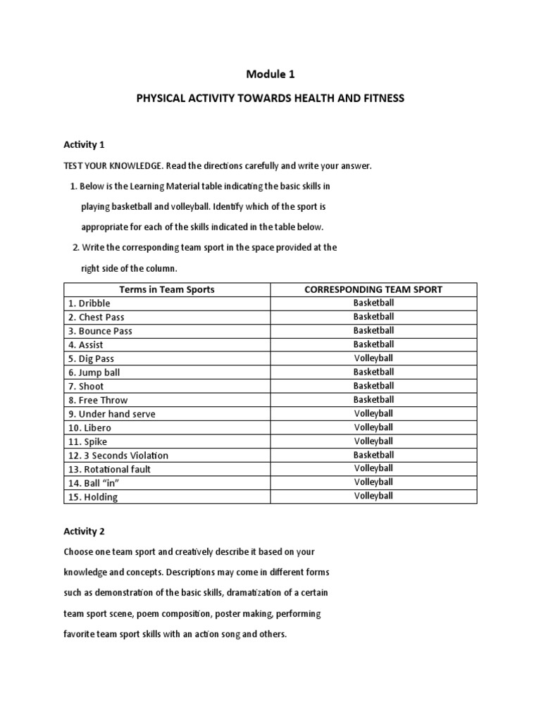 Physical Activity Towards Health and Fitness | PDF | Volleyball | Sports