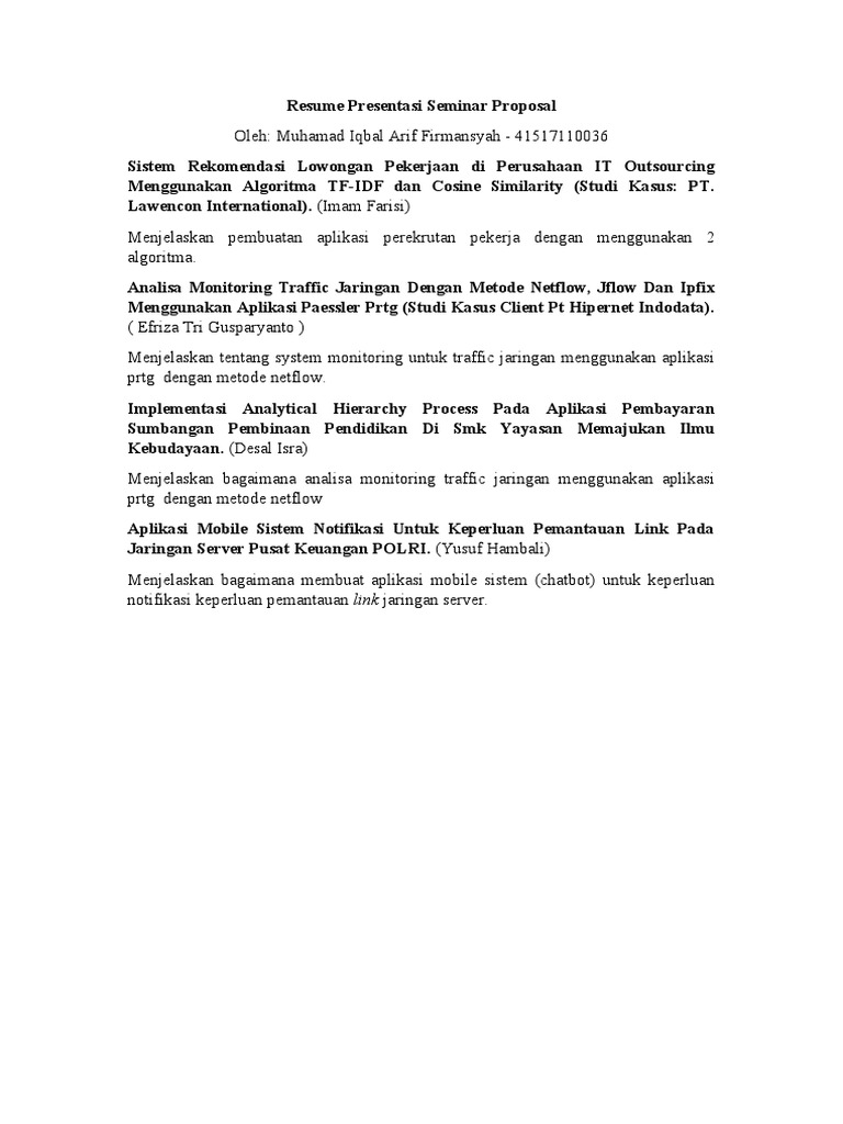 Resume Presentasi Seminar Proposal | PDF