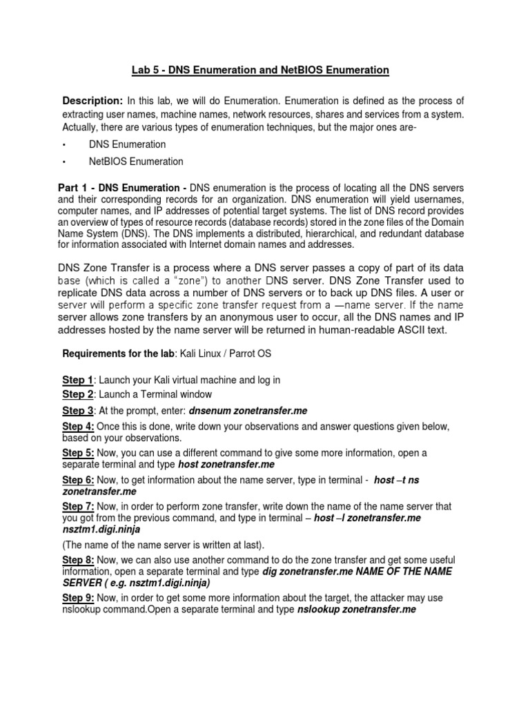 Lab 5 - DNS Enumeration and NetBIOS Enumeration | PDF | Domain Name ...