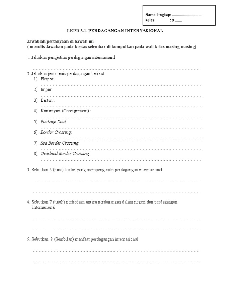 Lkpd Ips 9 3 1 Perdagangan Internasional Pdf
