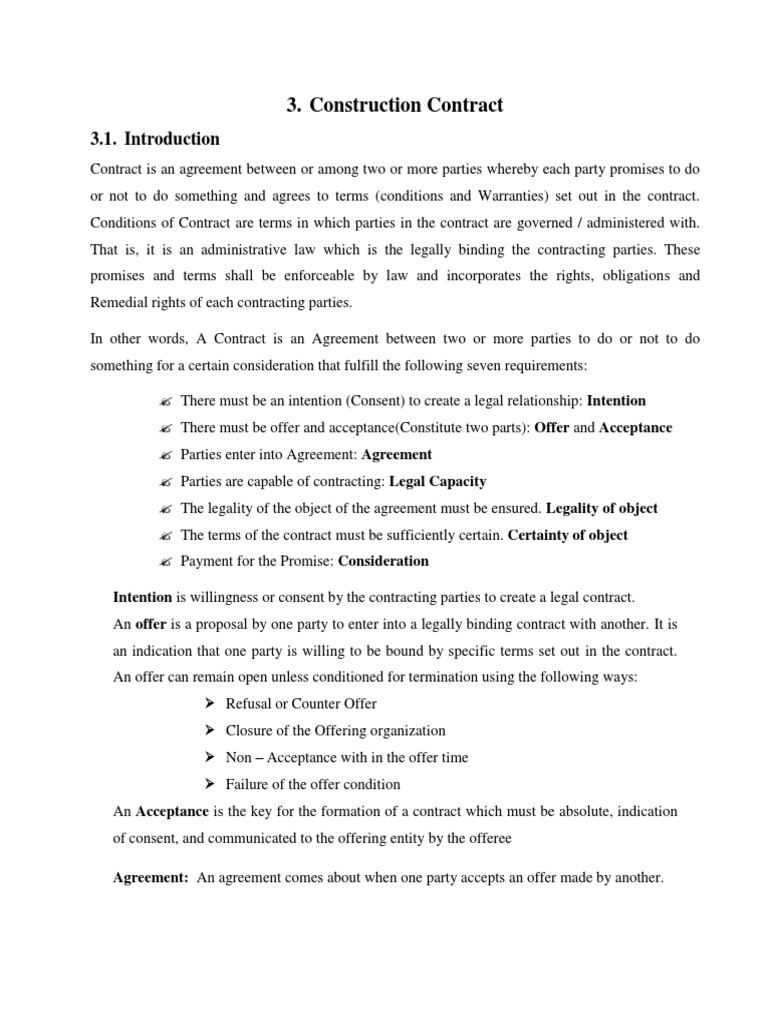 Construction Contract: of Object | PDF | Offer And Acceptance | Employment