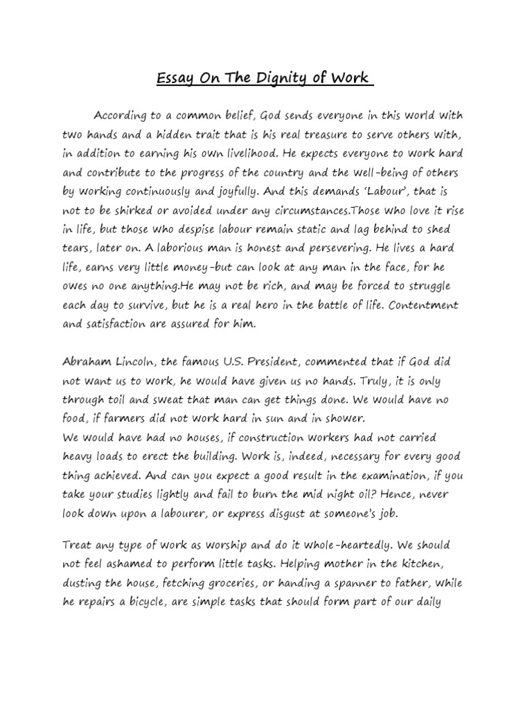 Essay On The Dignity of Work | PDF