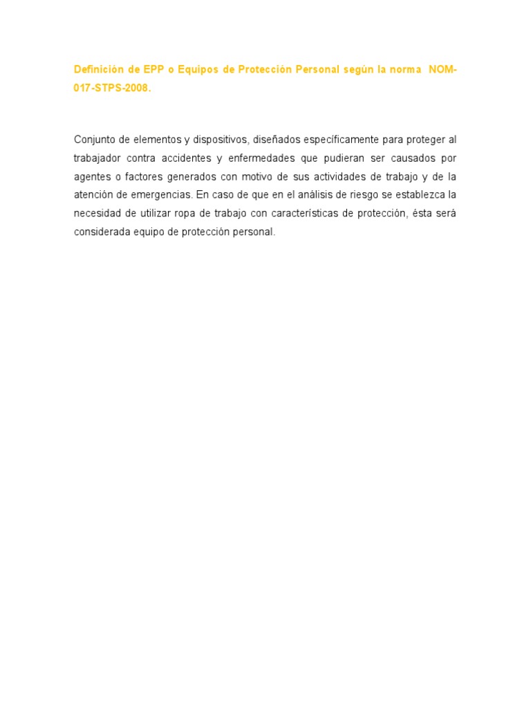 EPP Definición según NOM-017-STPS-2008 | PDF