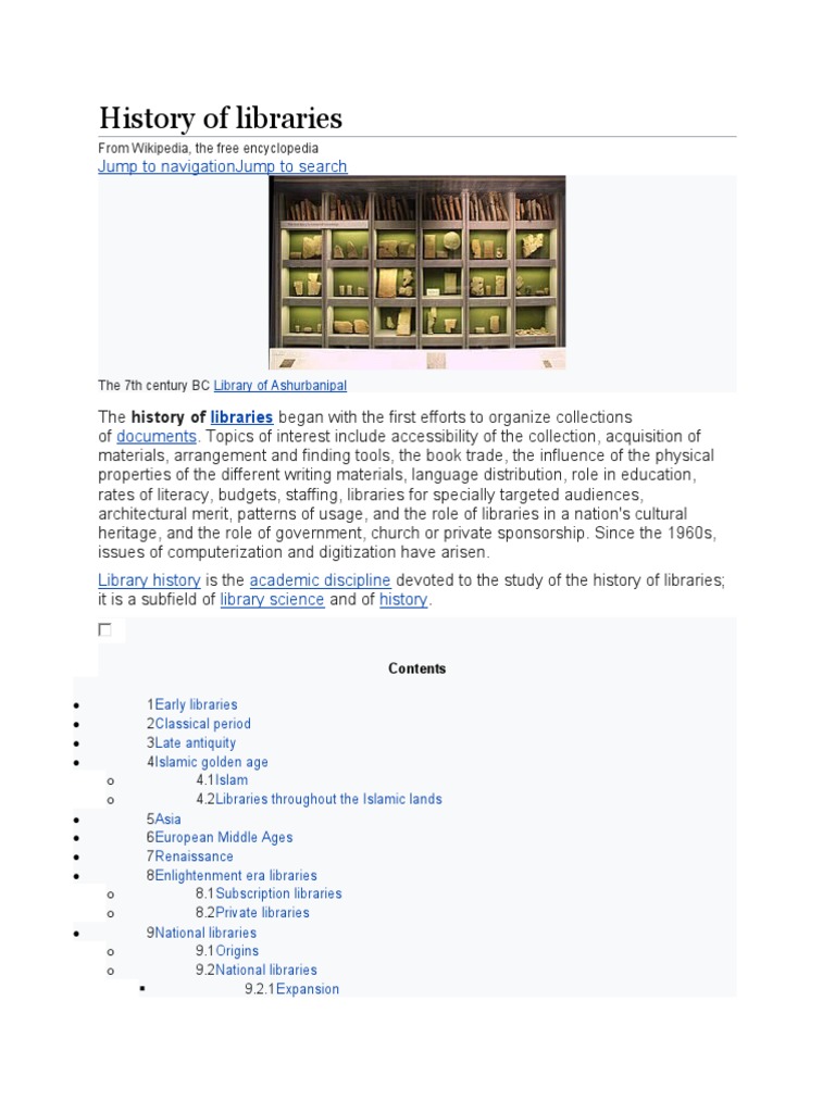 History of Libraries: Jump To Navigation Jump To Search | PDF ...