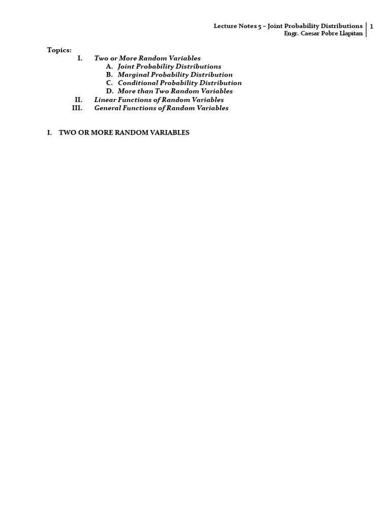Lecture Notes 5 Joint Probability Distributions | PDF