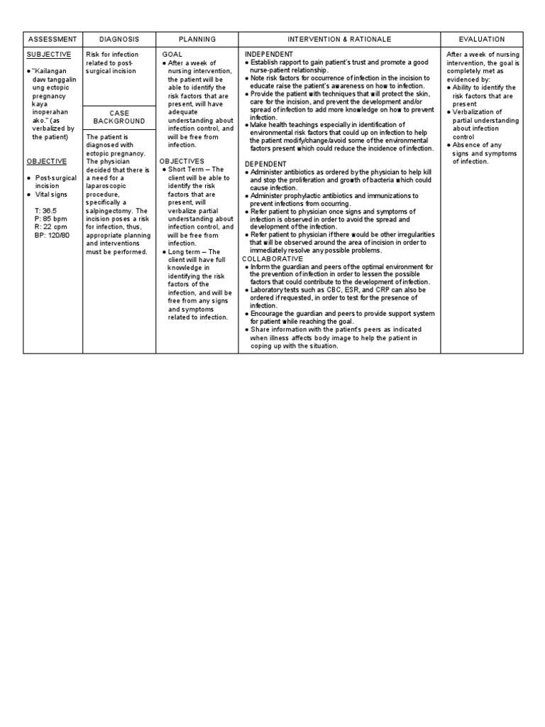 Nursing Care Plan Risk For Infection | PDF | Infection | Risk