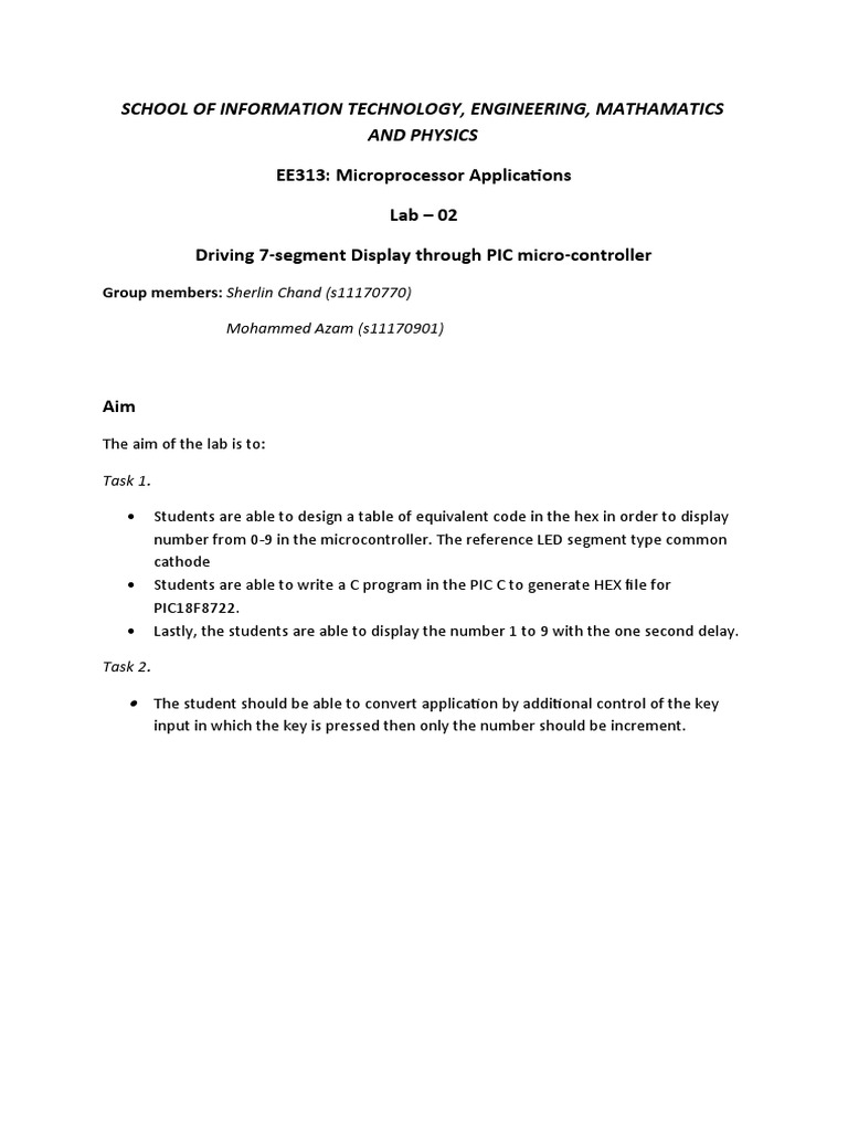 EE313 Lab 2 Report. | PDF | Microcontroller | Electrical Engineering