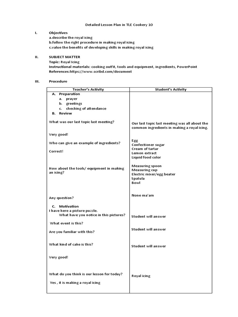 Detailed Lesson Plan in Senior High | PDF | Icing (Food) | Lesson Plan