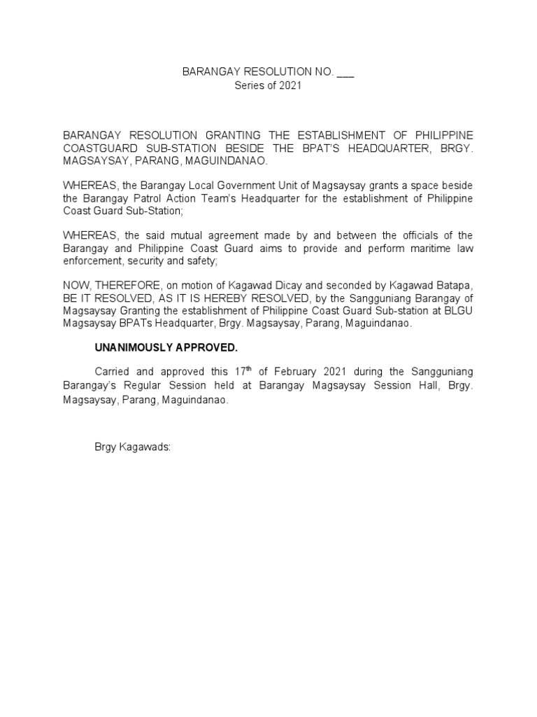BARANGAY RESOLUTION NOpcg | PDF