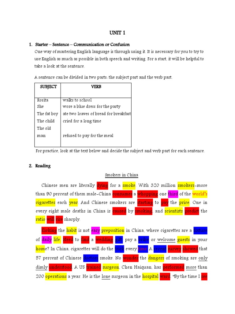 UNIT 1 - Parts of Speech | PDF | Noun | Adjective
