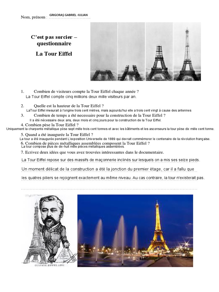 CPS - La Tour Eiffel - Questionnaire | PDF