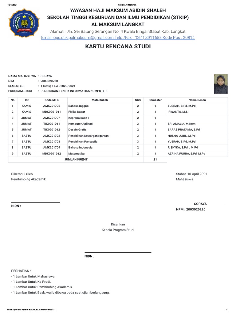Kartu Rencana Studi | PDF