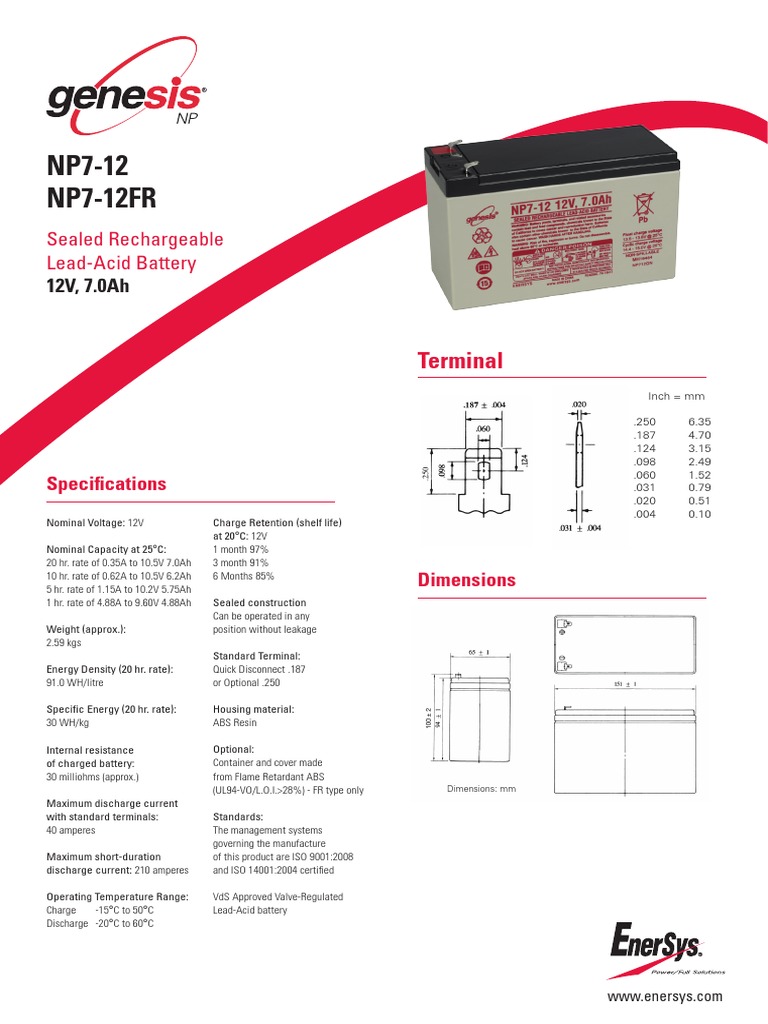 Genesis NP7-12 Data Sheet | PDF | Rechargeable Battery | Energy Storage