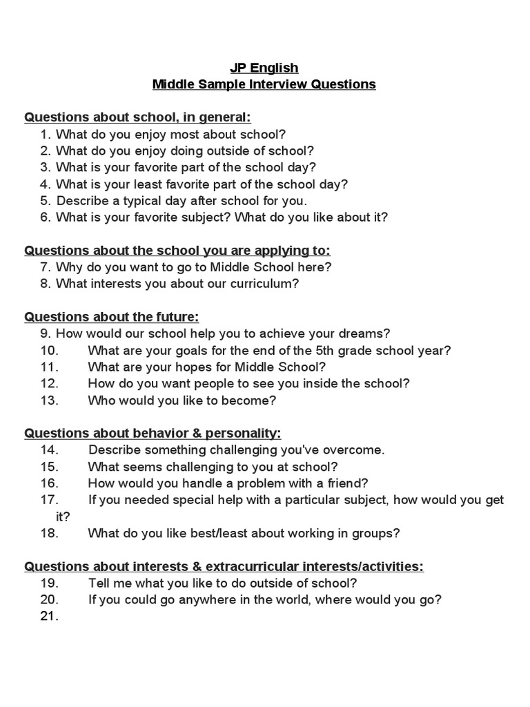 Middle School Interview Questions | PDF | Human Nature | Schools